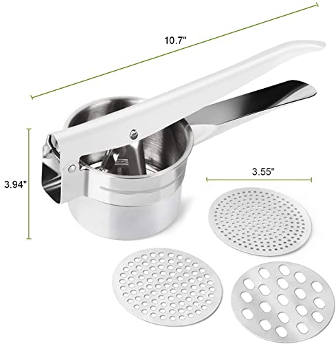 Potato Ricer Stainless Steel Potato Masher, Food Ricer, Fruit and Vegetables Press with 3 Removable and Interchangeable Discs, Manual Masher Ricer Kitchen Tool