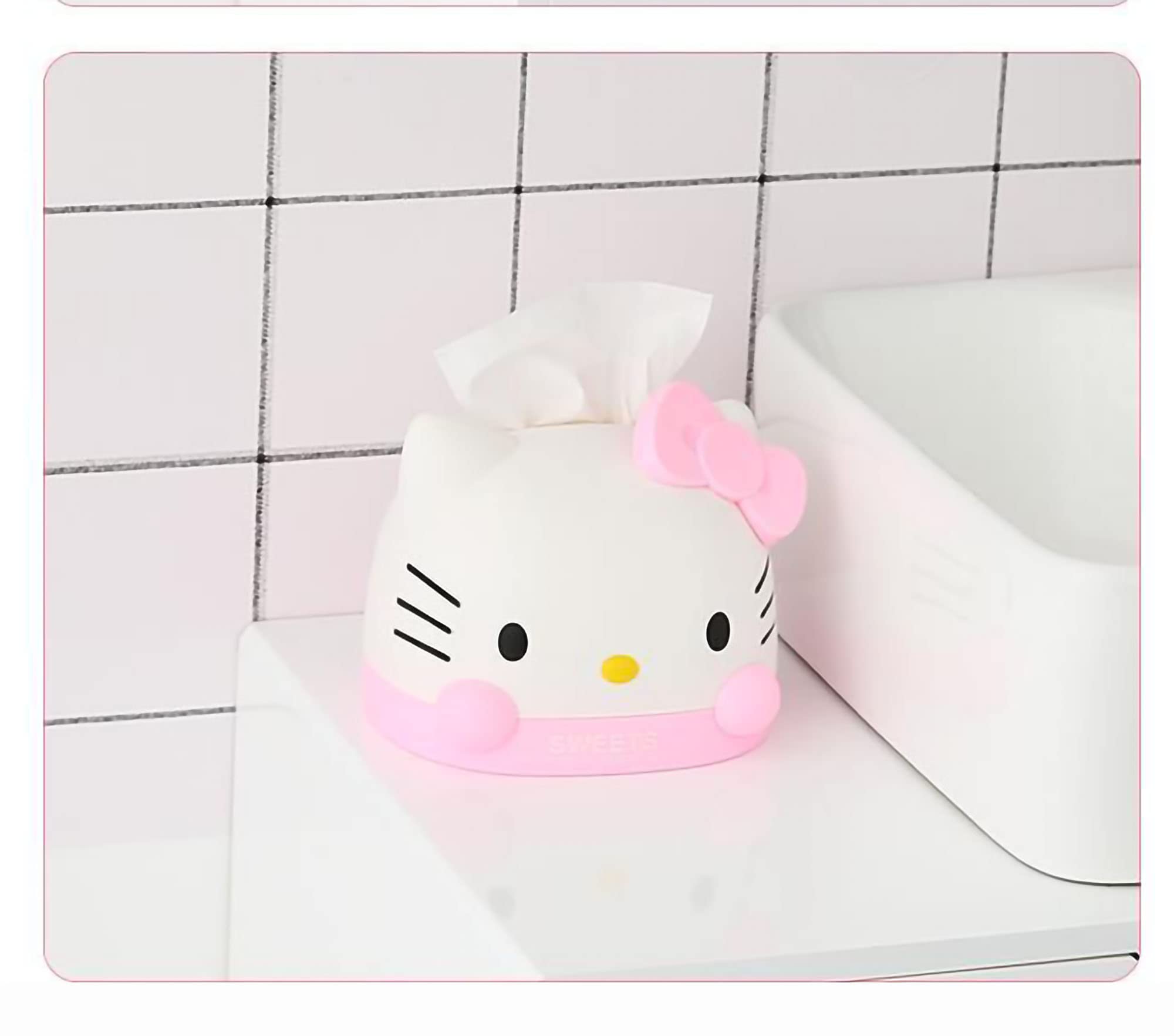 N/C Kawaii Pink Hello Kitty Tissue Box for Living Room Bedroom Bathroom car Office,Tissue Dispenser Box, Table Decoration, 6.8 x 6.7 x 6.6 ''