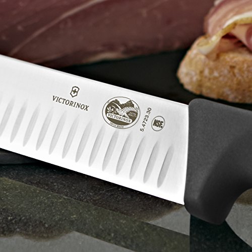 Victorinox-Swiss-Army- 47645 Cutlery Fibrox Pro Slicing Knife, Granton Blade, Black, 12-Inch