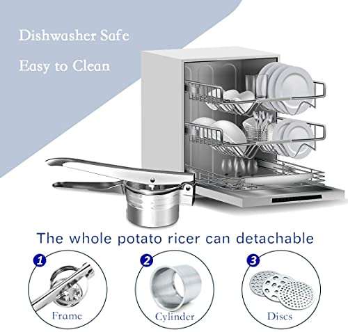 Potato Ricer Stainless Steel Potato Masher, Food Ricer, Fruit and Vegetables Press with 3 Removable and Interchangeable Discs, Manual Masher Ricer Kitchen Tool