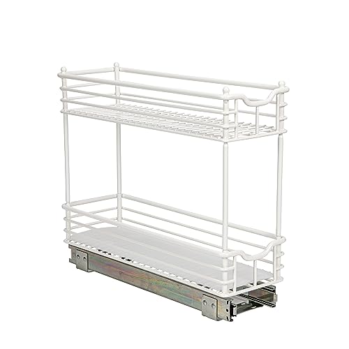 Household Essentials Glidez Multipurpose Paint-Finished Steel Pull-Out/Slide-Out Storage Organizer with Plastic Liner for Under Cabinet Use - 2-Tier Design - Fits Standard Size Cabinet or Shelf, White