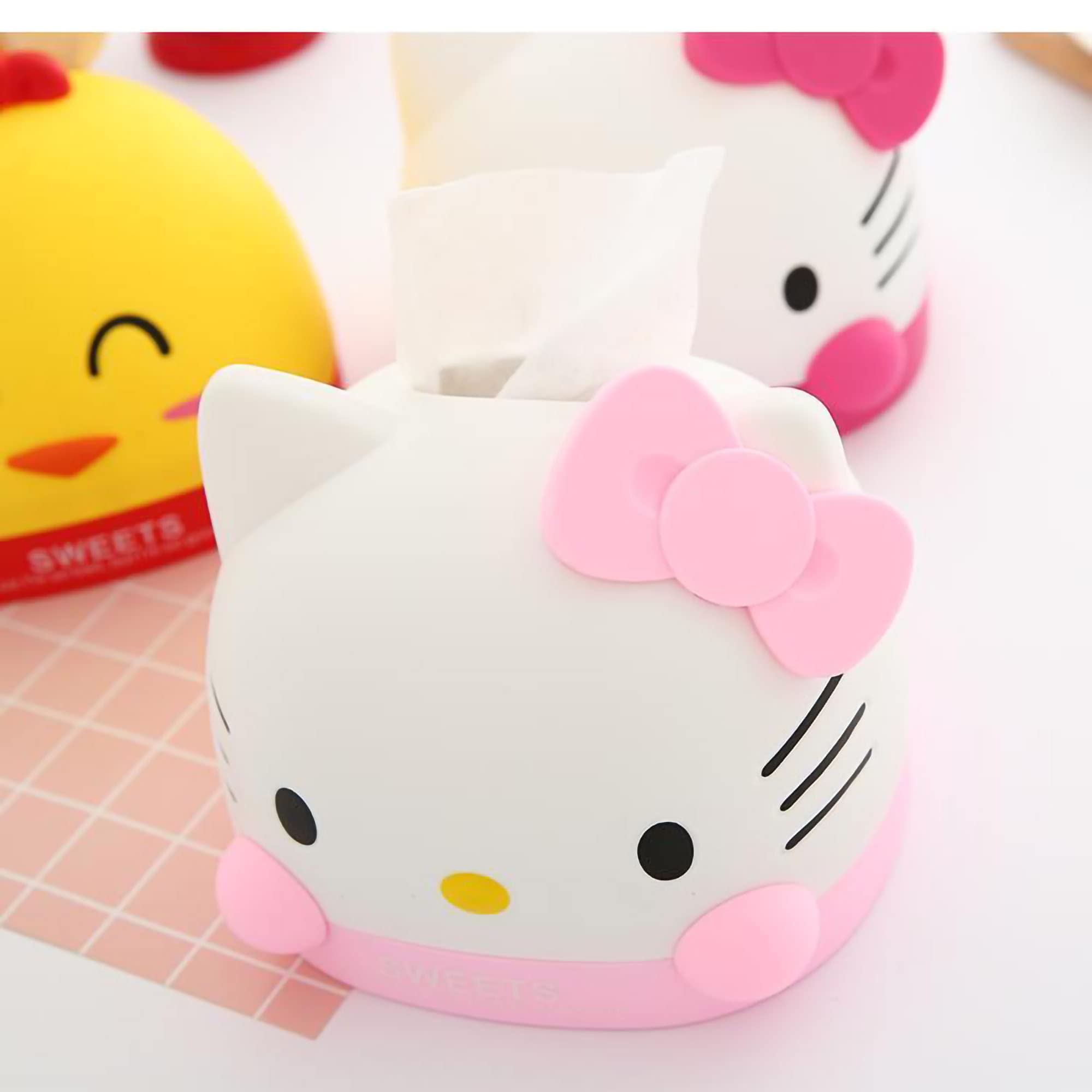 N/C Kawaii Pink Hello Kitty Tissue Box for Living Room Bedroom Bathroom car Office,Tissue Dispenser Box, Table Decoration, 6.8 x 6.7 x 6.6 ''