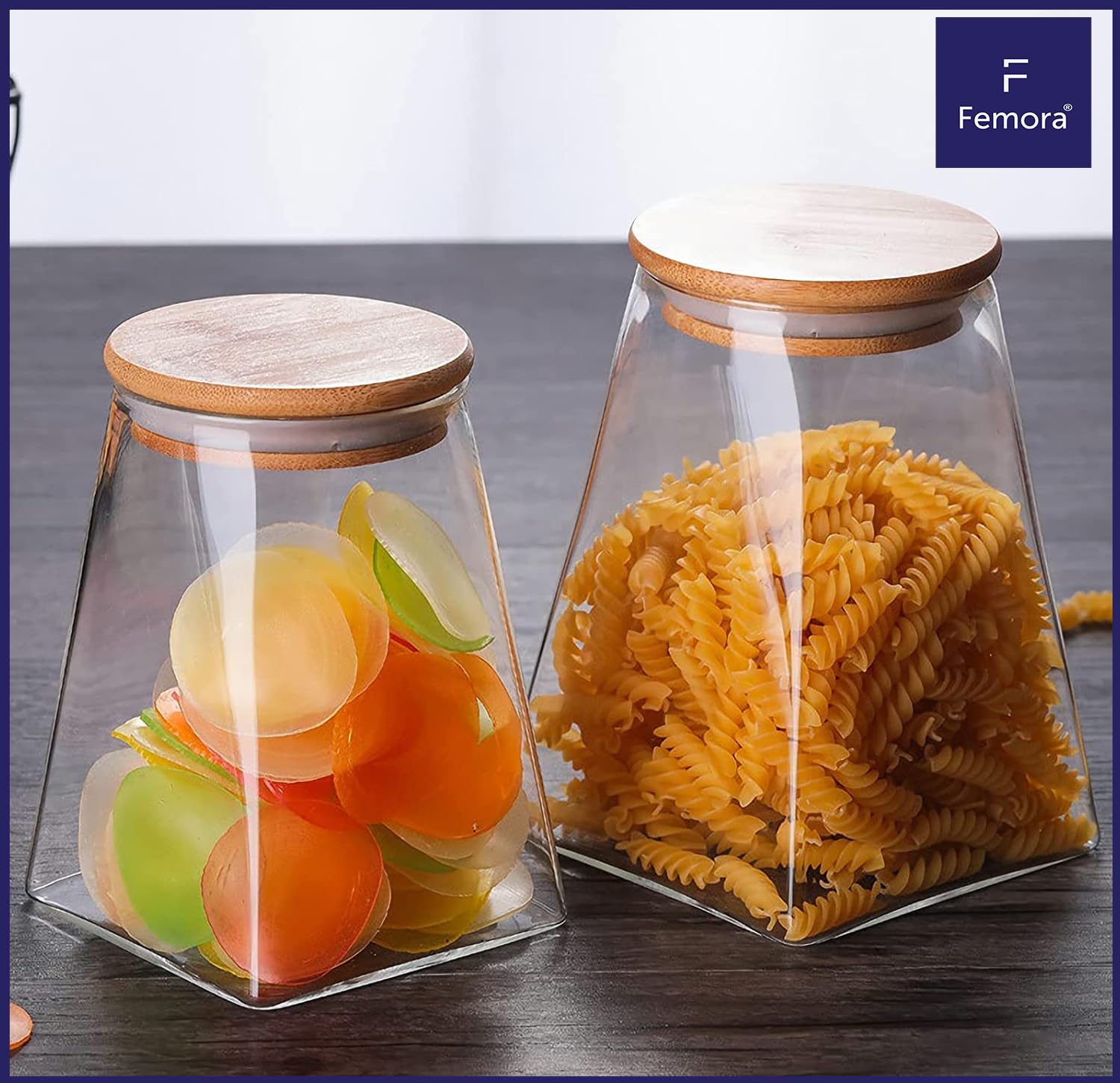 Femora Kitchen Storage Jars Borosilicate Glass Jars for Kitchen With Wooden Lid Air Tight Jar, 900 ML, Pack of 1