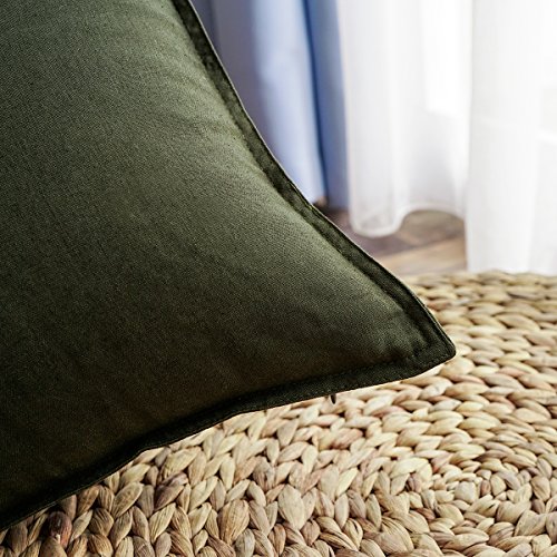 Jeanerlor Pack of 2 24 x 24 Inch Cotton Linen Soft Soild Decorative Square Throw Pillow Covers Green Cushion Case Set for Bedroom/Sofa/Car 60 x 60 Cm,Olive Green