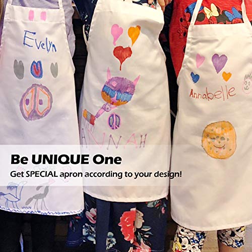 Novelty Place Kid's Apron with Chef Hat Set (3 Set) - Skin-friendly Childrenās Bib with Pocket - Cooking, Baking, Painting, Training Wear - Kid's Size (6-12 Year, White)