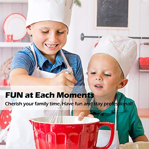 Novelty Place Kid's Apron with Chef Hat Set (3 Set) - Skin-friendly Childrenās Bib with Pocket - Cooking, Baking, Painting, Training Wear - Kid's Size (6-12 Year, White)