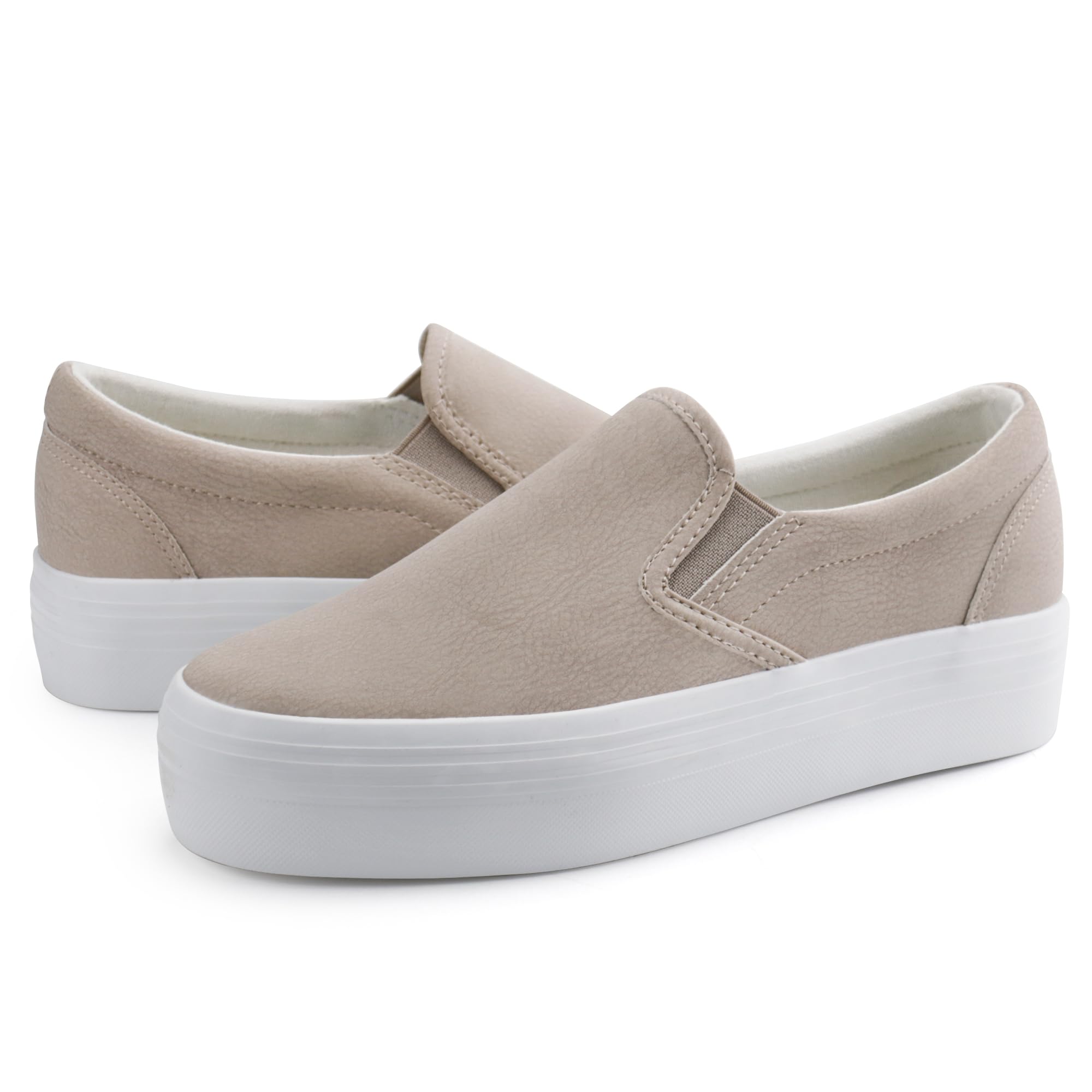 JABASIC Women Slip-on Platform Loafers Casual Comfortable Loafer Shoes (8,Beige)