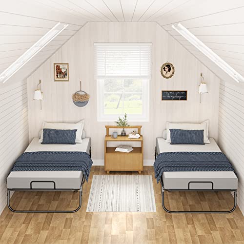 Homieasy Folding Bed with Mattress, Portable Foldable Bed with Storage Cover, Rollaway Bed for Adults with Memory Foam Mattress and Metal Frame, Cot Size Extra Guest Bed on Wheels (75β x 31β)