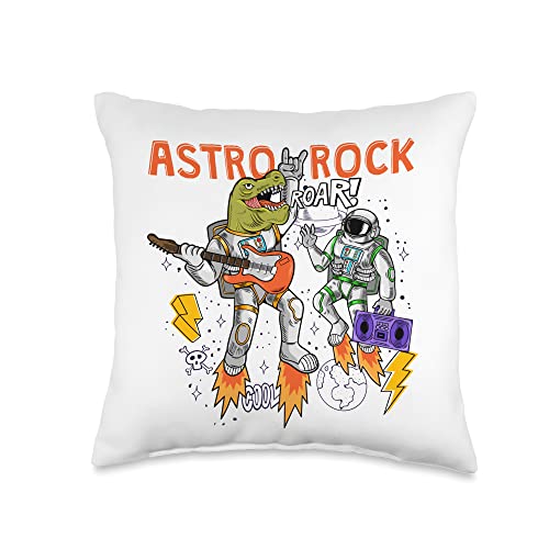 Rock and Roll Astronaut and Dino Play Kids Who Love Rock Throw Pillow, 16x16, Multicolor