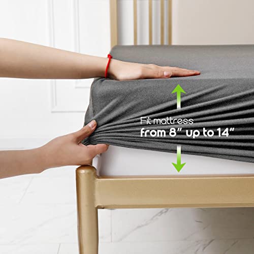 COSMOPLUS Queen Fitted Sheet Only(No Flat Sheet or Pillow Shams),4 Way Stretch Micro-Knit,Snug Fit,Wrinkle Free,for Standard Mattress and Air Bed Mattress from 8” Up to 14”,Light Hemp Gray