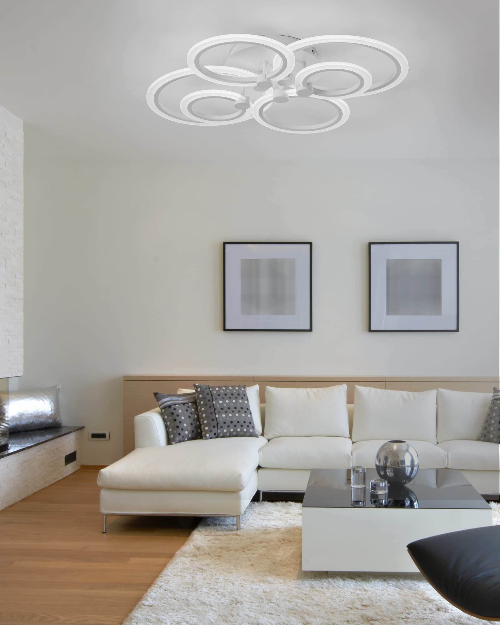 SJV Modern LED Ceiling Light: 27 Inch Flush Mount Ceiling Light Fixture 60W Memory Timer LED Dimmable Lamps with Remote for Living Dining Room Lighting Bedroom Home 3000K/ 4000K/ 6500K