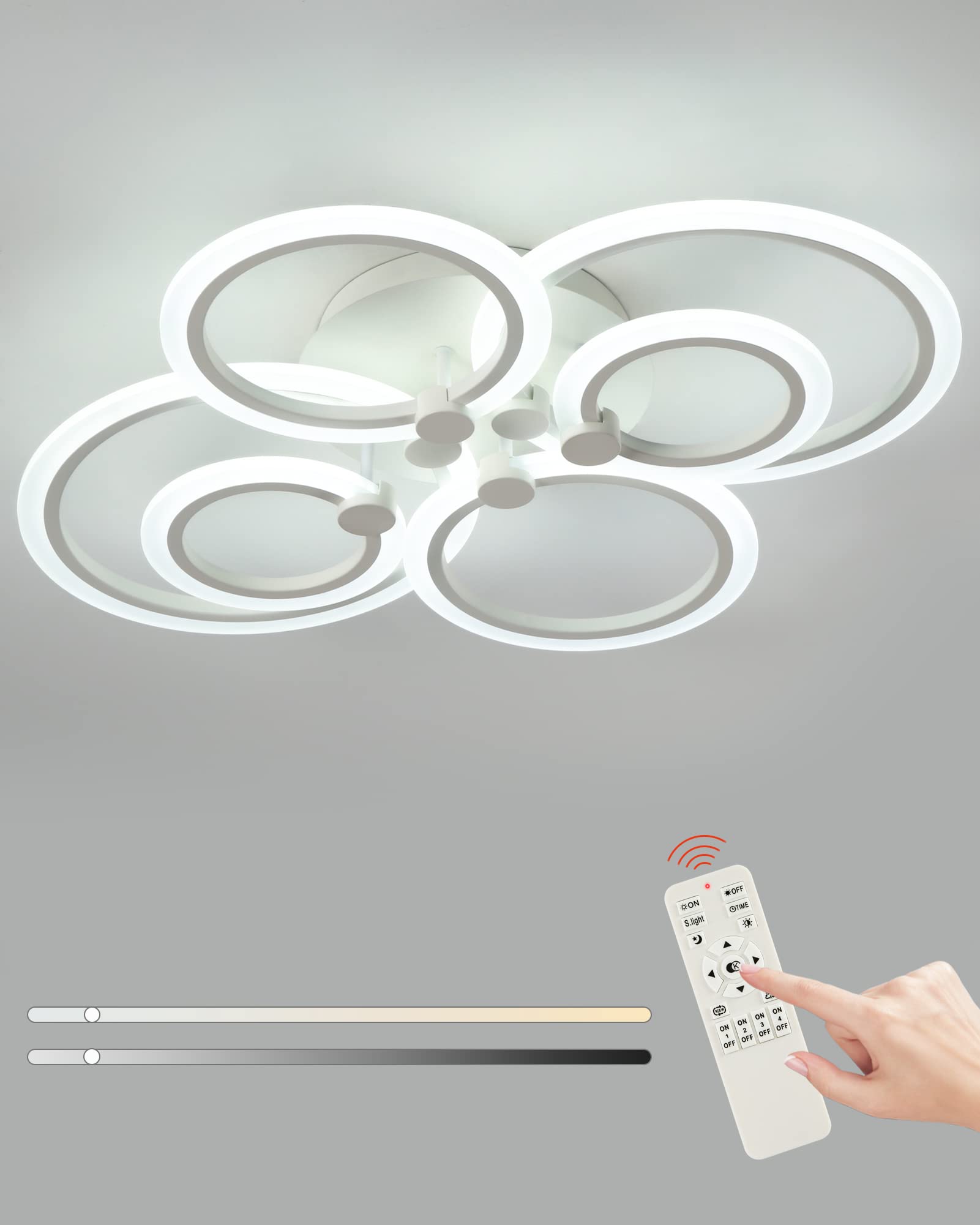 SJV Modern LED Ceiling Light: 27 Inch Flush Mount Ceiling Light Fixture 60W Memory Timer LED Dimmable Lamps with Remote for Living Dining Room Lighting Bedroom Home 3000K/ 4000K/ 6500K