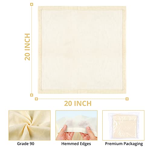 Yarnx Cheesecloth 20x20 Inches Hemmed - Grade 90 Muslin Cloth - 100% Ultra-Fine Unbleached Organic Cotton Cheese Cloths for Straining, Filtering, Cooking, Baking