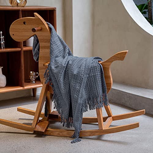 100% Cotton Waffle Blanket with Fringe, Pre-Washed Waffle Weave Blanket for All Season, Lightweight Breathable Soft Cozy Throw Blanket for Couch, Bed, Travel (Blue - 50x60 Inches)