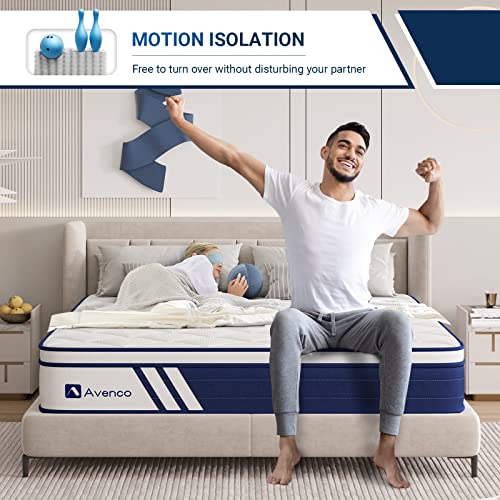 Avenco Queen Mattress, 12 Inch Hybrid Queen Mattress in a Box with Gel Memory Foam & Individual Wrapped Pocket Coils for Pressure Relief & Motion Isolation, Medium Firm Queen Size Mattress