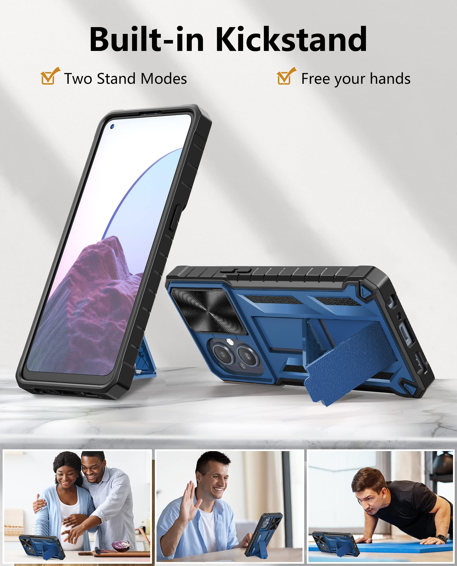 WTYOO Case for OnePlus Nord N20 5G: Military Grade Drop Proof Phone Protective Cover with Kickstand and Slide Cover Protection - Shockproof TPU Matte Textured