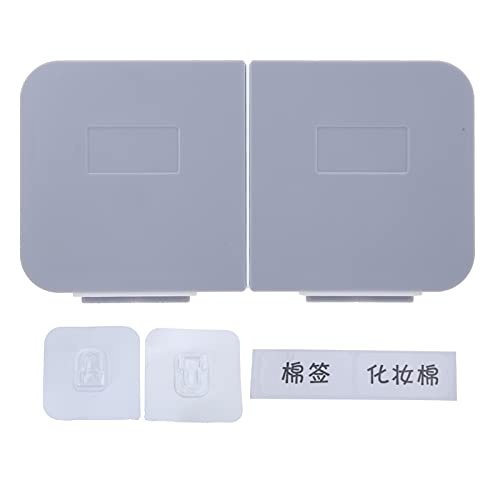 Cotton Swab Storage Box, 2 Grids Clamshell Removable Storage Organizer, Wall Mounted Storage Container with 2 Super Glue for Cosmetic Sponge Sanitary Napkins Makeup Pads Bath Salts Kitchen(White Gray)