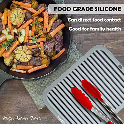 Walfos Silicone Trivets for Hot Pots and Pans - Heat Resistant Hot Pads for Kitchen Counter- 4 Pcs Multi-Purpose & Versatile Trivet Mat - Durable & Flexible Silicone Hot Pad(Gray)