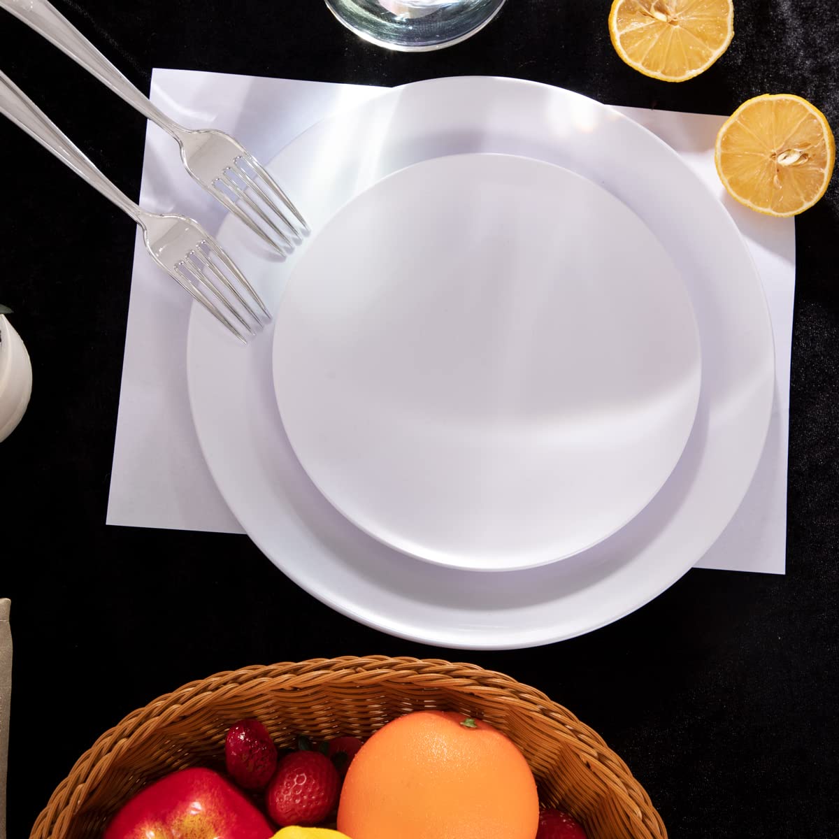 PULOTE 100PCS White Plastic Plates-Premium Quality Heavyweight White Disposable Plates including 50 White Dinner Plates, 50 White Dessert/Salad Plates,for Wedding&Party