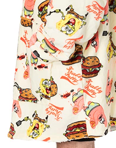 SpongeBob SquarePants Oversized Blanket Hoodie Adults Mens Sherpa Fleece One Size Cream