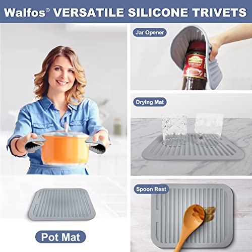 Walfos Silicone Trivets for Hot Pots and Pans - Heat Resistant Hot Pads for Kitchen Counter- 4 Pcs Multi-Purpose & Versatile Trivet Mat - Durable & Flexible Silicone Hot Pad(Gray)