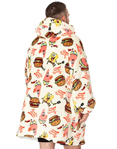 SpongeBob SquarePants Oversized Blanket Hoodie Adults Mens Sherpa Fleece One Size Cream