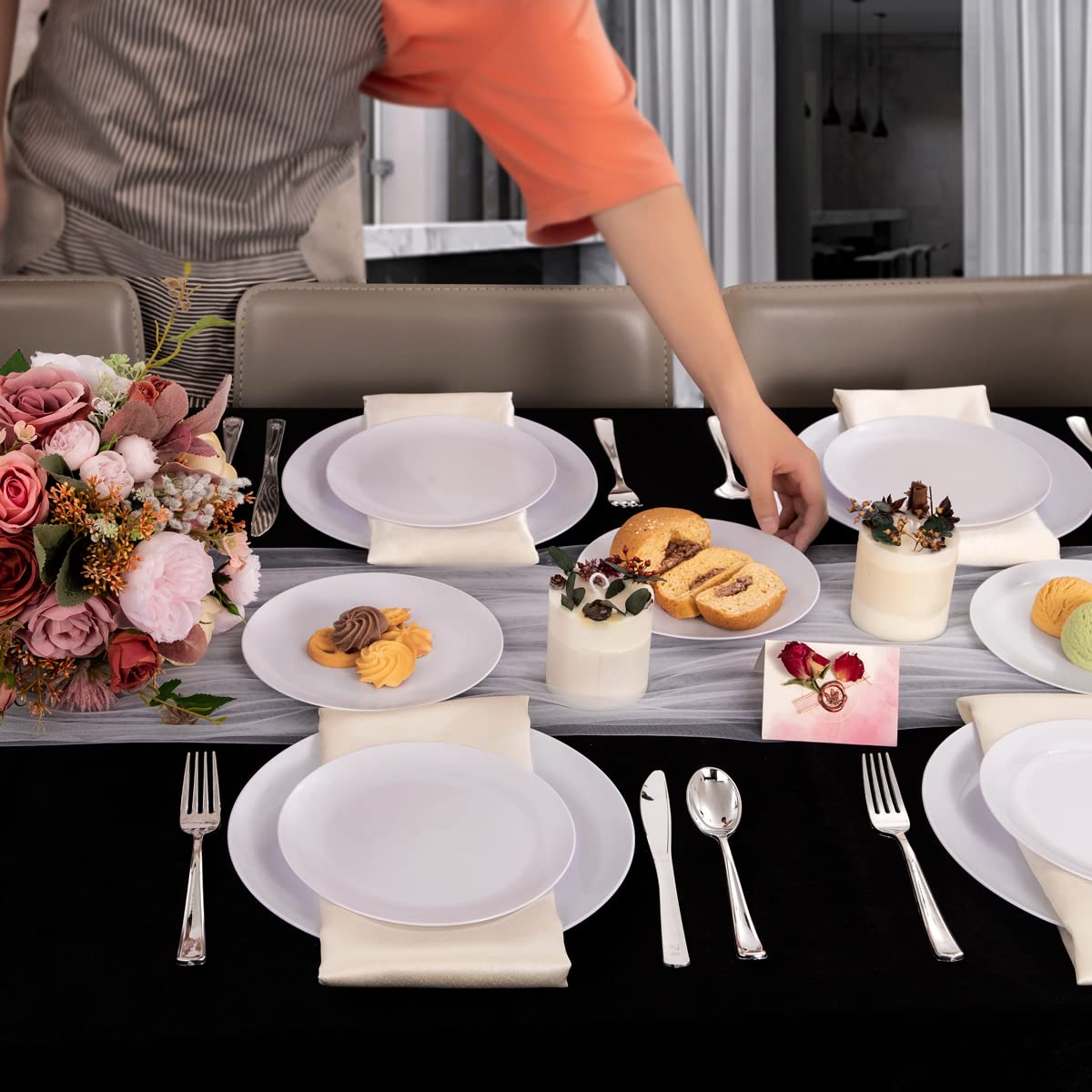 PULOTE 100PCS White Plastic Plates-Premium Quality Heavyweight White Disposable Plates including 50 White Dinner Plates, 50 White Dessert/Salad Plates,for Wedding&Party