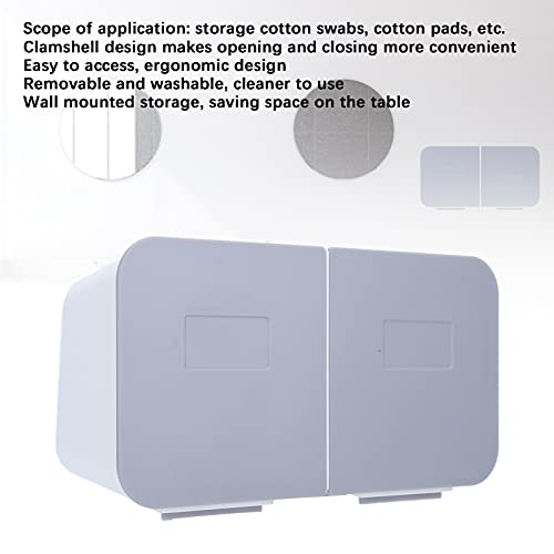 Cotton Swab Storage Box, 2 Grids Clamshell Removable Storage Organizer, Wall Mounted Storage Container with 2 Super Glue for Cosmetic Sponge Sanitary Napkins Makeup Pads Bath Salts Kitchen(White Gray)