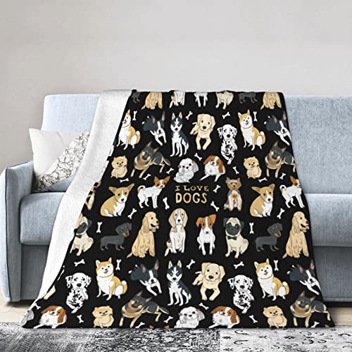 Wisedeal Cute Dog Animal Theme Throw Blanket, Comfort Fleece Blanket, Daughter Mom Friend Aunt Lover Dog Women Blanket Couch Gifts for Couch Sofa Chair Bed Office Travelling Camping 50"x 60"