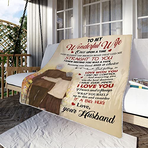 Personalized To My Wonderful Wife Throw Blanket, Gift To My Wife Blanket From Husband, Once Upon A Time, Love Letter Blanket, Customized Name, Custom Blanket for Valentine’s Day, Wedding, Anniversary
