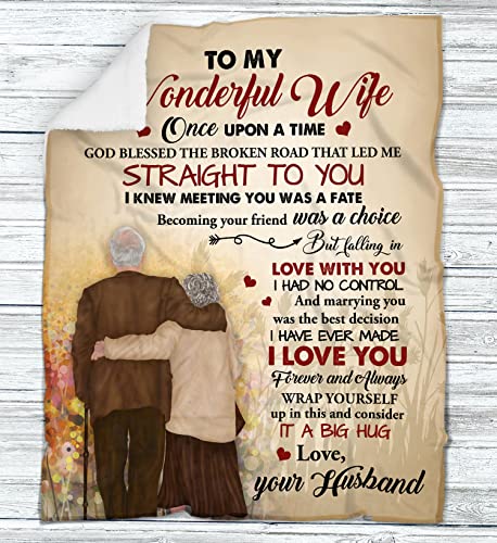 Personalized To My Wonderful Wife Throw Blanket, Gift To My Wife Blanket From Husband, Once Upon A Time, Love Letter Blanket, Customized Name, Custom Blanket for Valentine’s Day, Wedding, Anniversary