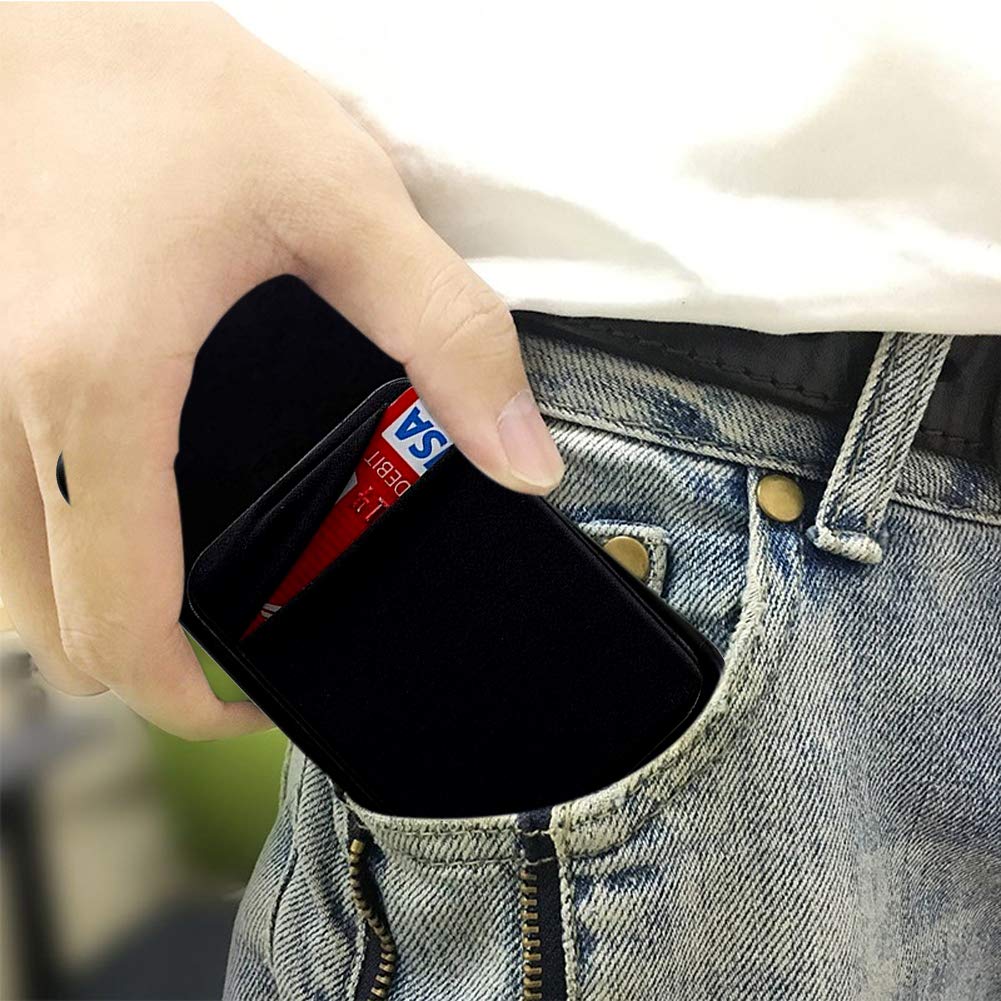 CKANDAY 4 Pack Cell Phone Card Holder with Adhesive Sticker for Back of Phone, Stretchy Fabric Card Sleeves ID Credit Card Pocket Stick On Wallet for Android Smartphones