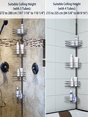 JUMPGA Aquaterior 4 Layers Shower Corner Pole Caddy Shelf Bathroom Wall Storage Metal Rack Holder