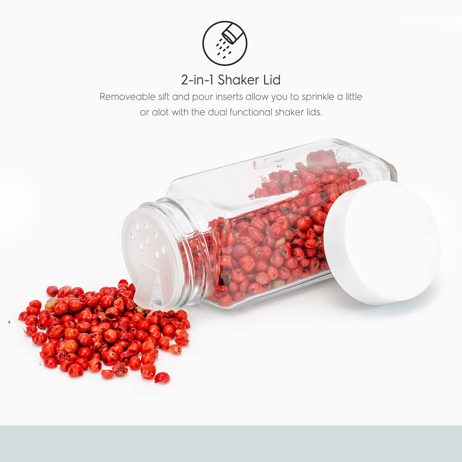 Tafts SQUARE Glass Spice Jars & Bottles l 33% Thicker - 12 Pcs Glass Spice - 3 oz or 4oz Empty Glass Spice Seasoning Containers l Shaker Lids and Airtight Caps l Aluminum Finish (Square, White)
