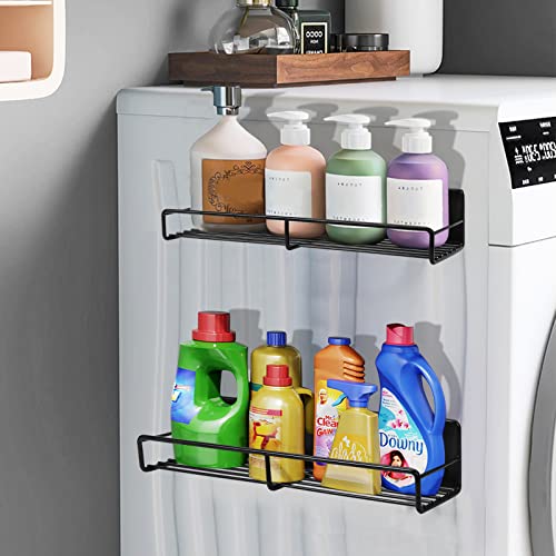 TAOUNOA 4pcs Magnetic Fridge Shelf - 2pcs Large Magnetic Spice Rack for Refrigerator and 2pcs Small Magnetic Refrigerator Organizer, Black