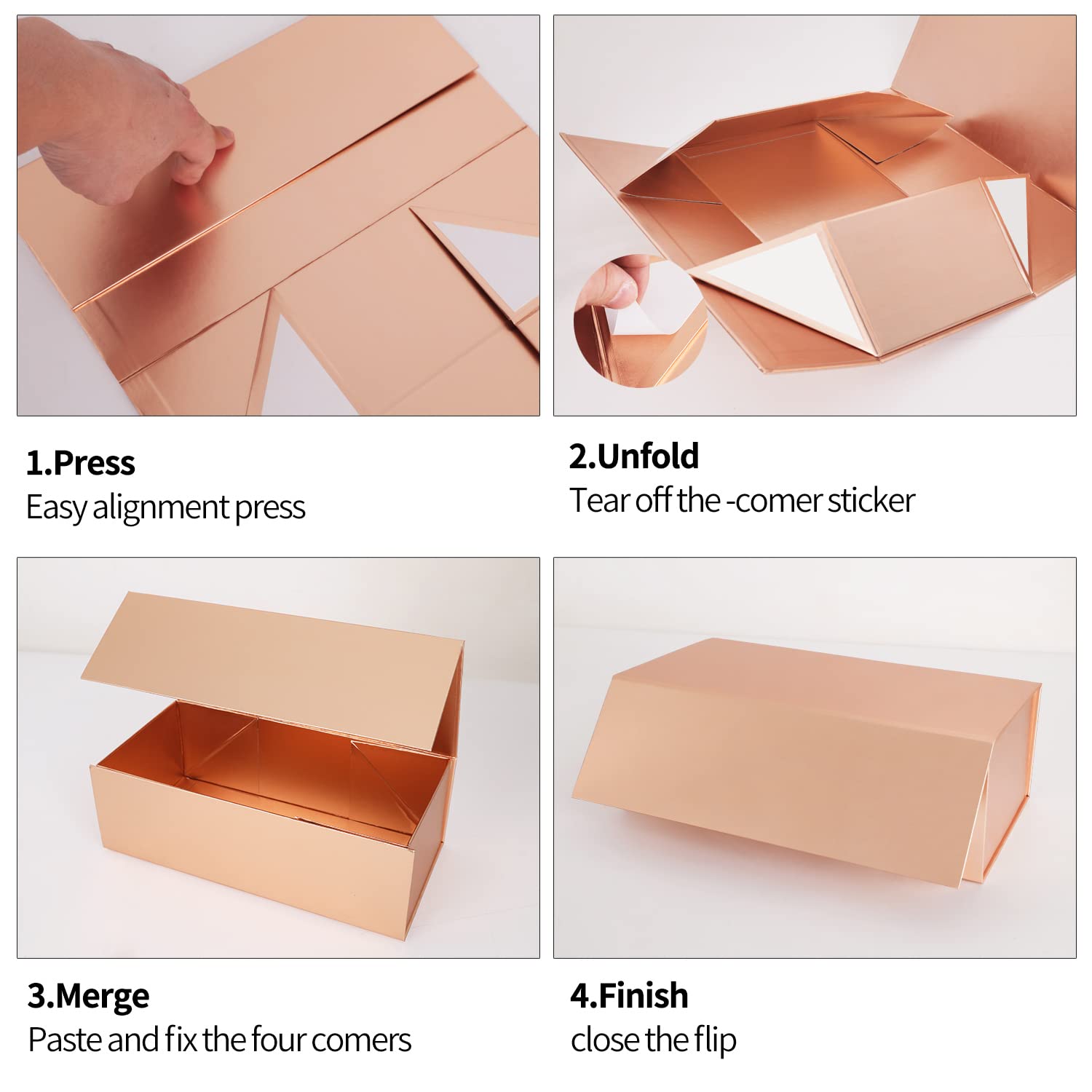 Gift Box 10" x 6" x 3" with Magnetic Closure Lid Gift Box for Presents,Bridesmaid Gifts Box,Cute Box,Birthday Gift box,Luxury for Gift Packaging, Magnetic Gift Box for Wrapping Gifts (Rose Gold)