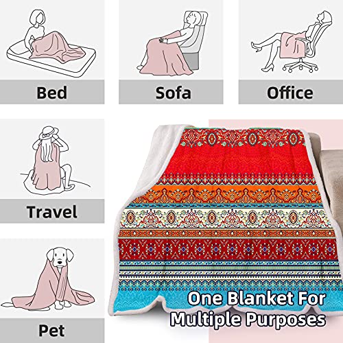 A Nice Night Boho Paisley Stripes Sherpa Fleece Blanket Twin Size Plush Throw Blanket Fuzzy Soft Blanket Microfiber (Blue, Twin(60x80 Inch))