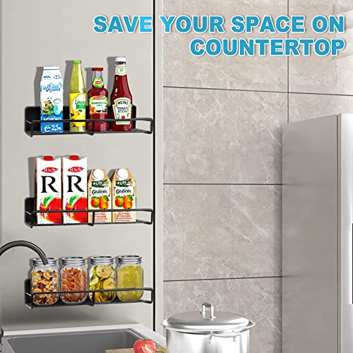 TAOUNOA 4pcs Magnetic Fridge Shelf - 2pcs Large Magnetic Spice Rack for Refrigerator and 2pcs Small Magnetic Refrigerator Organizer, Black