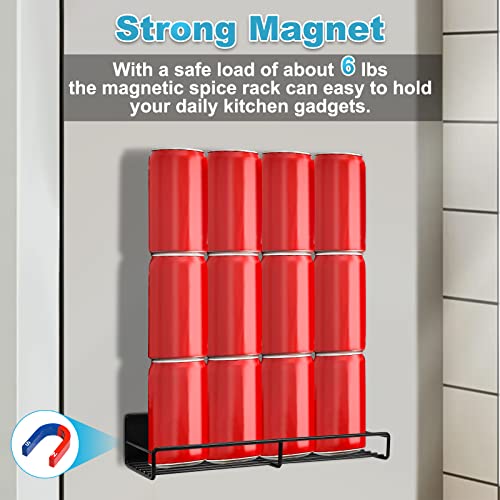 TAOUNOA 4pcs Magnetic Fridge Shelf - 2pcs Large Magnetic Spice Rack for Refrigerator and 2pcs Small Magnetic Refrigerator Organizer, Black