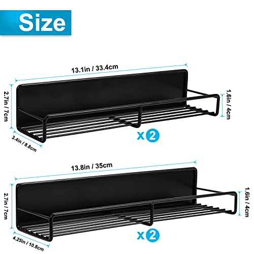 TAOUNOA 4pcs Magnetic Fridge Shelf - 2pcs Large Magnetic Spice Rack for Refrigerator and 2pcs Small Magnetic Refrigerator Organizer, Black