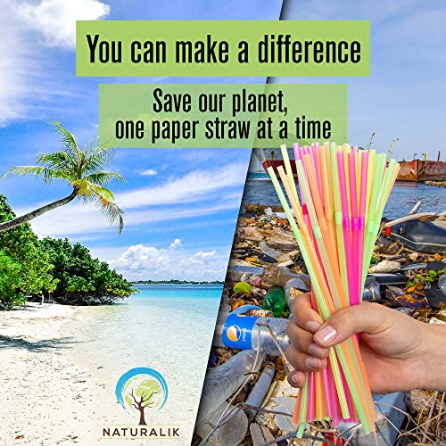 Naturalik 300/1000-Pack Extra Durable Brown Paper Straws Biodegradable- Premium Eco-Friendly Paper Straws Bulk- Drinking Straws for Juices, Restaurants and Party Supplies, 7.7" (Brown, 300ct)