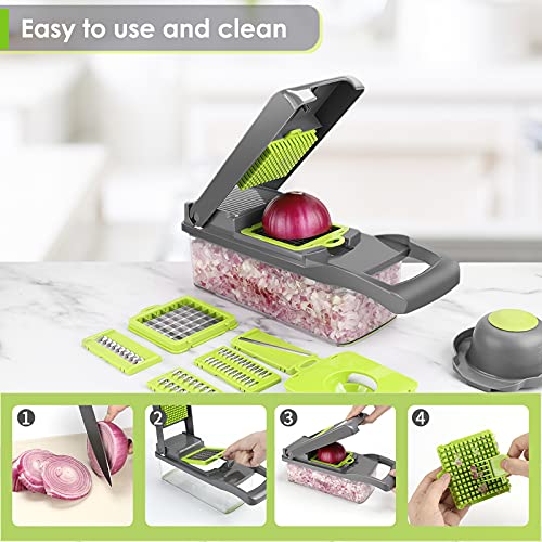 AHCZDDK Vegetable Chopper - Time-and Labor-Saving Food Chopper - Pro Onion Chopper Vegetable Cutter and Dicers ,12 in 1 Multifunctional Veggie Chopper,Container for Salad Potato Carrot Garlic…