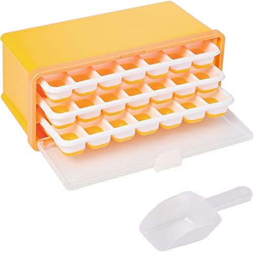 Ice Cube Tray - Ice Tray, Silicone Ice Cube Tray with Bin, Ice Cube Trays for Freezer with Lid, 3 Pack Ice Tray with Ice Bucket, Ice Scoop. Mini Ice Maker, Easy Release Ice Cube, Ice Molds for Whiskey