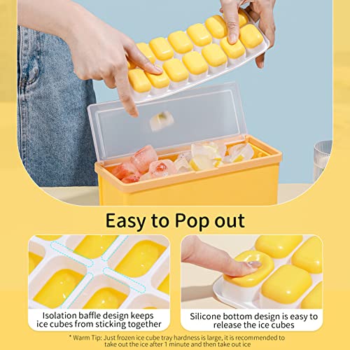 Ice Cube Tray - Ice Tray, Silicone Ice Cube Tray with Bin, Ice Cube Trays for Freezer with Lid, 3 Pack Ice Tray with Ice Bucket, Ice Scoop. Mini Ice Maker, Easy Release Ice Cube, Ice Molds for Whiskey