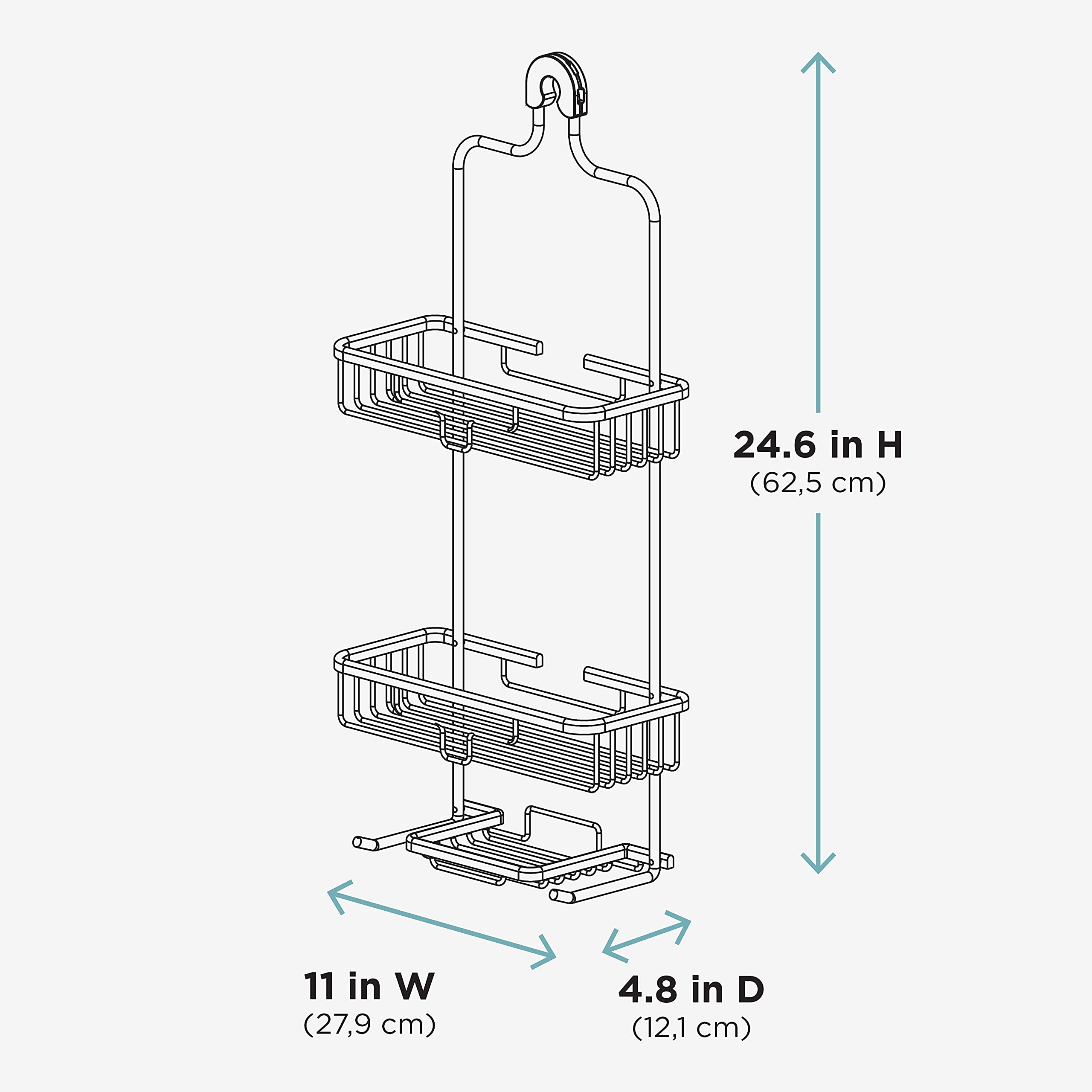 Zenna Home Rustproof Shower Caddy Hanging Bathroom Organizer, Aluminum Shower Rack with 2 Shelves and Built in Hooks, Premium Over Shower Head Storage System, Black