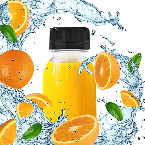 4 OZ Plastic Juice Bottles, Reusable Bulk Beverage Containers, Comes Black lid, for Juice, Milk and Other Beverages, 10 Pcs.