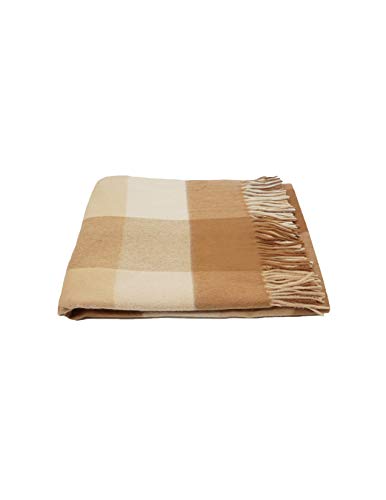 State Cashmere Plaid Throw Blanket with Decorative Fringe - Ultra Soft Multicolor Accent Blanket for Couch, Sofa & Bed Made with 100% Inner Mongolian Cashmere - (Light Brown/Cammello/Beige, 60"x54")