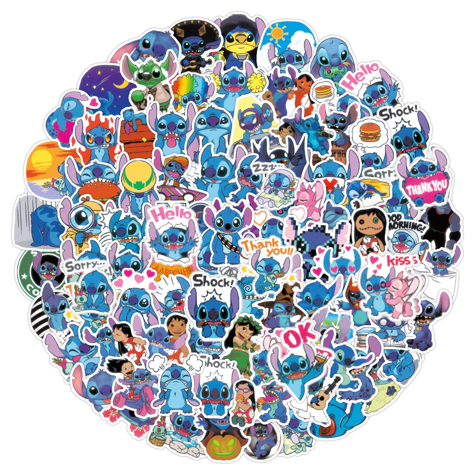 100 Pcs Stitch Stickers,Waterproof Lilo & Stitch Stickers for Water Bottles, Laptop,Bumper,Computer,Phone,Helmet,Vinyl Reusable Stickers and Decals Kids Teens