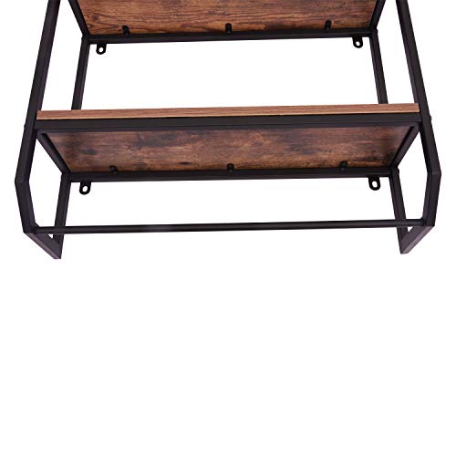 Kinsuite 2-Tier Metal Industrial Wall Mounted Bathroom Shelves Rustic Wall Storage Rack Over Toilet with Towel Bar, Floating Shelves Towel Holder