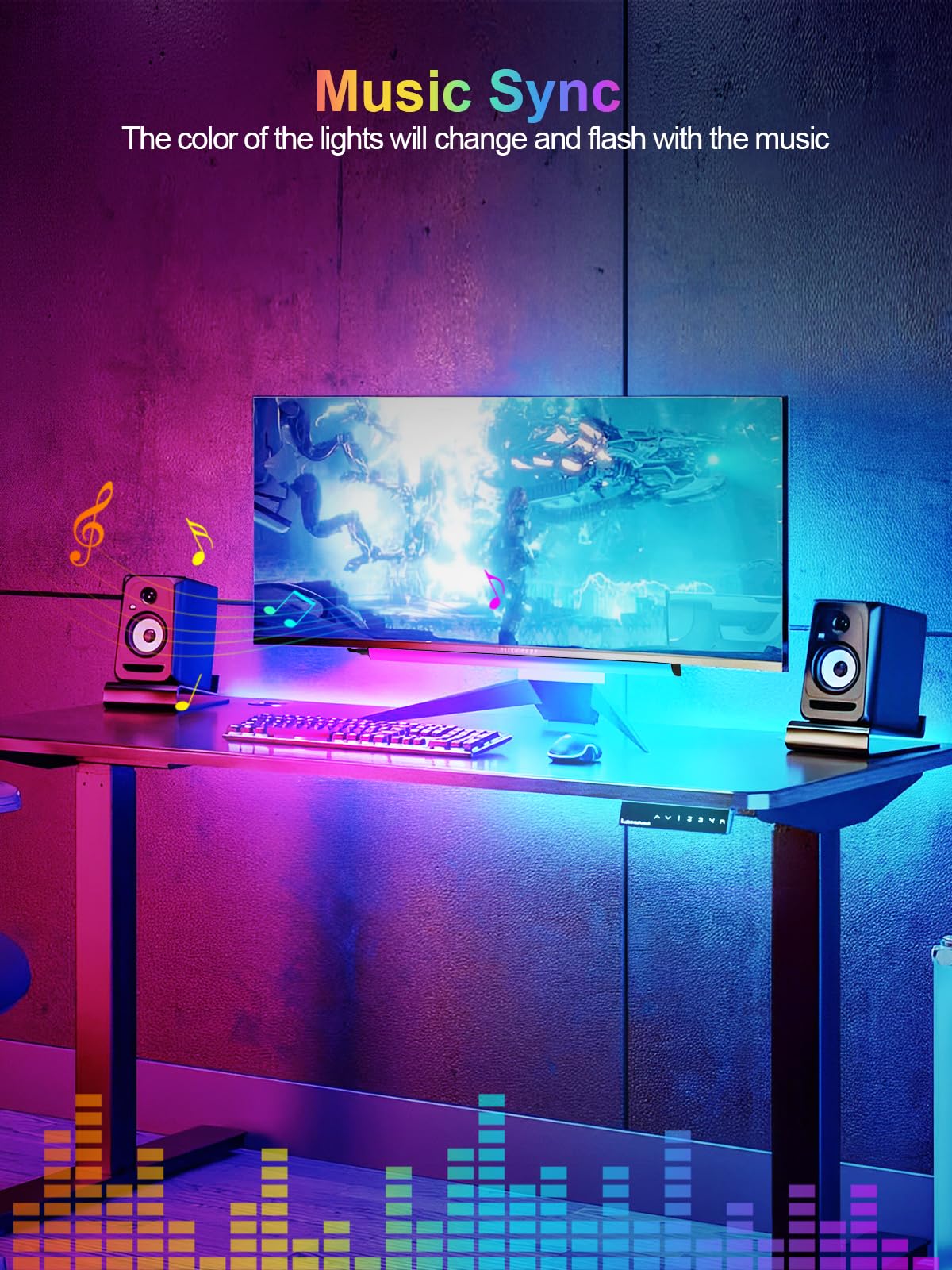 KANTUTOE Monitor Down Light Bar, RGB Screen Desk Light PC, Dimmable LED Dynamic Rainbow Effect, Adjustable Brightness, Speed and Music, Remote Control Color Change, for Game Room